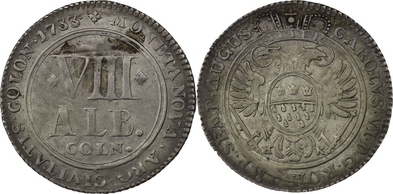 Köln 8 Albus 1733 Gekrönter Doppeladler mit Schwert und Zepter, mittig ...
