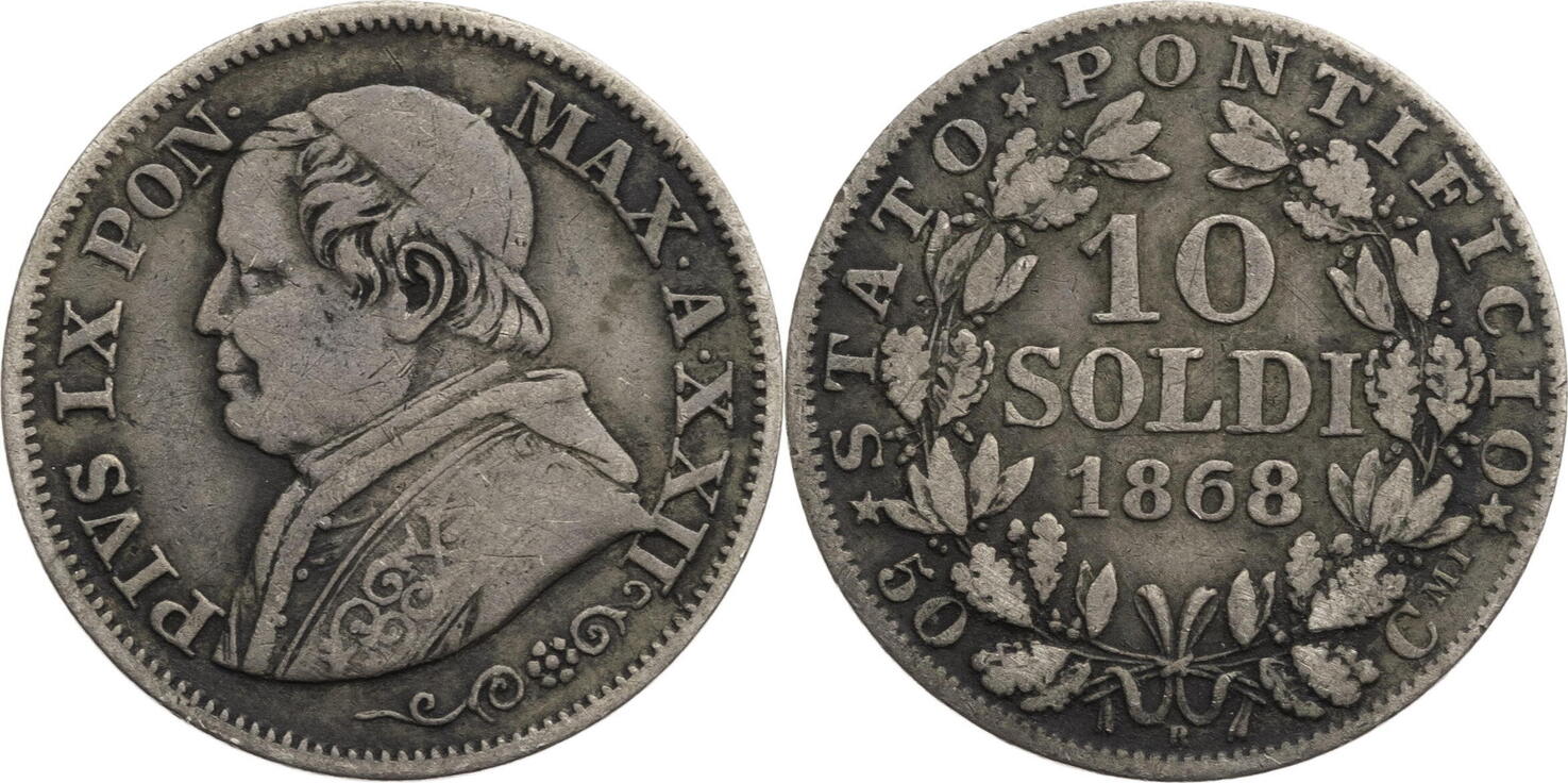 Vatikan 10 Soldi 1868 Pius IX. (1846-1878) - Kursmünze (1866-1868) ss | MA-Shops
