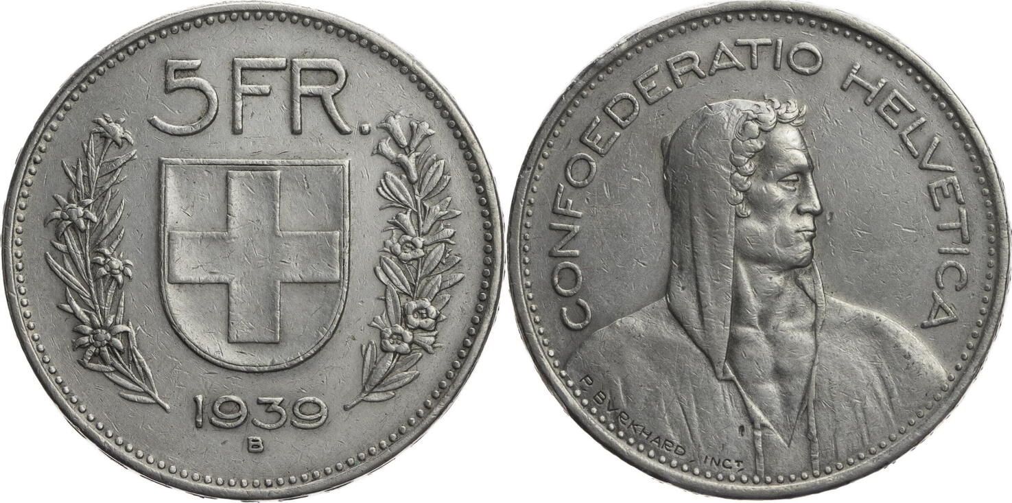 Schweiz 5 Franken 1939 B Alphirt - Kursmünze (1931-1969) ss | MA-Shops