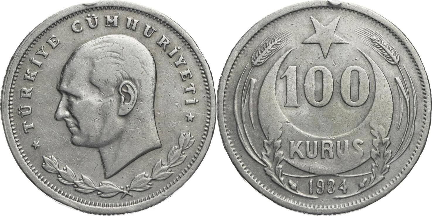 Türkei, Republik 100 Kurus 1934 Kemal Atatürk - Kursmünze ss, Rf. | MA ...