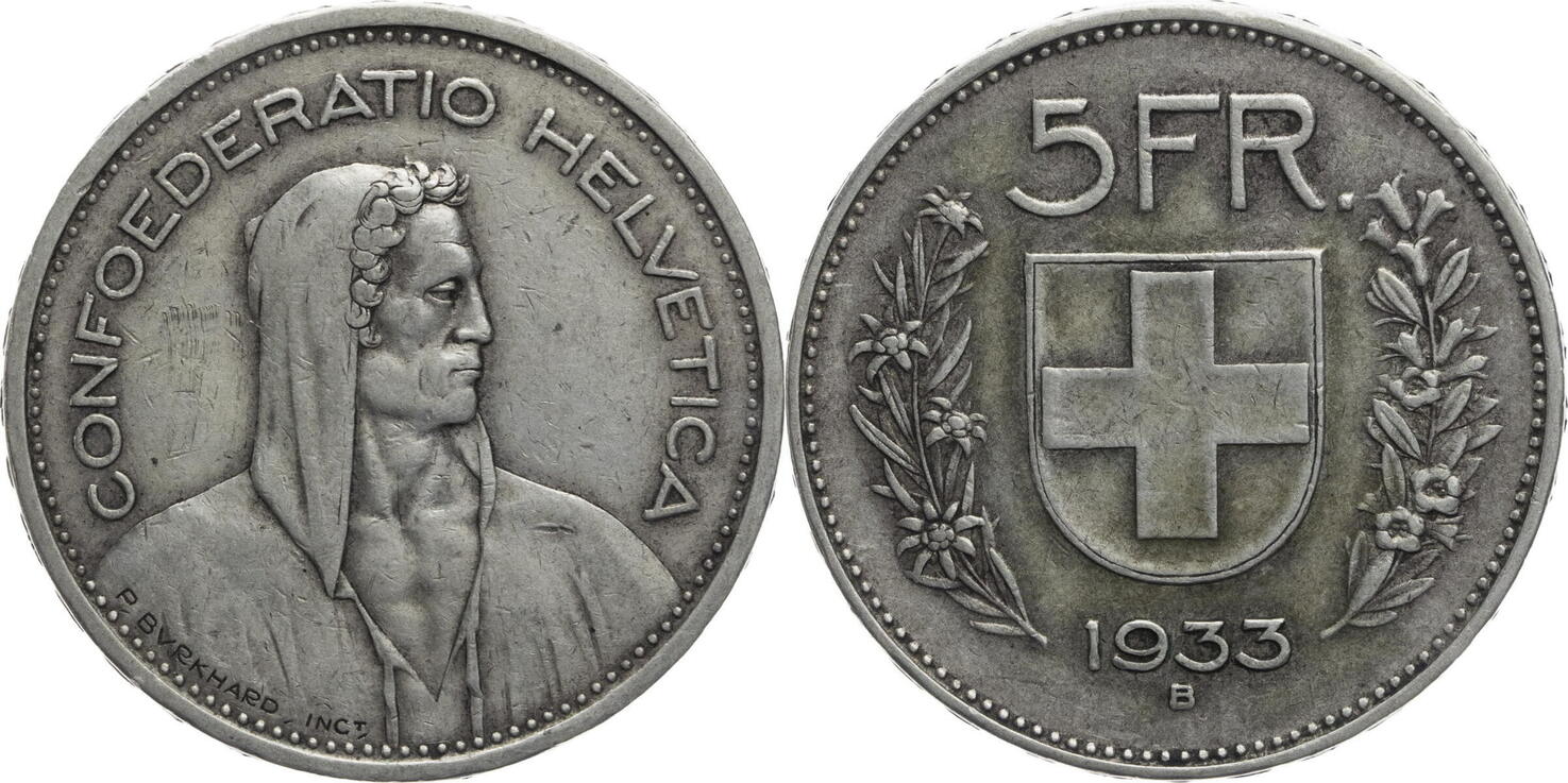 Schweiz 5 Franken 1933 B Alphirt - Kursmünze (1931-1969) ss | MA-Shops