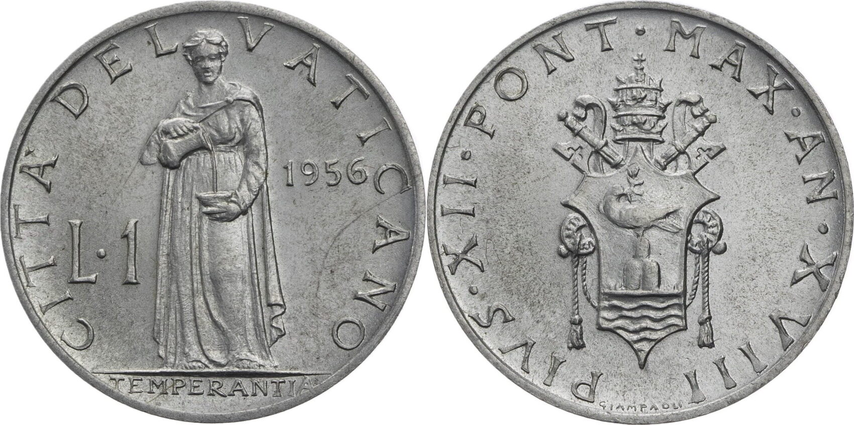 Vatikan 1 Lira 1956 Pius XII. (1939-1958) - Kursmünze (1951-1958) ss | MA-Shops