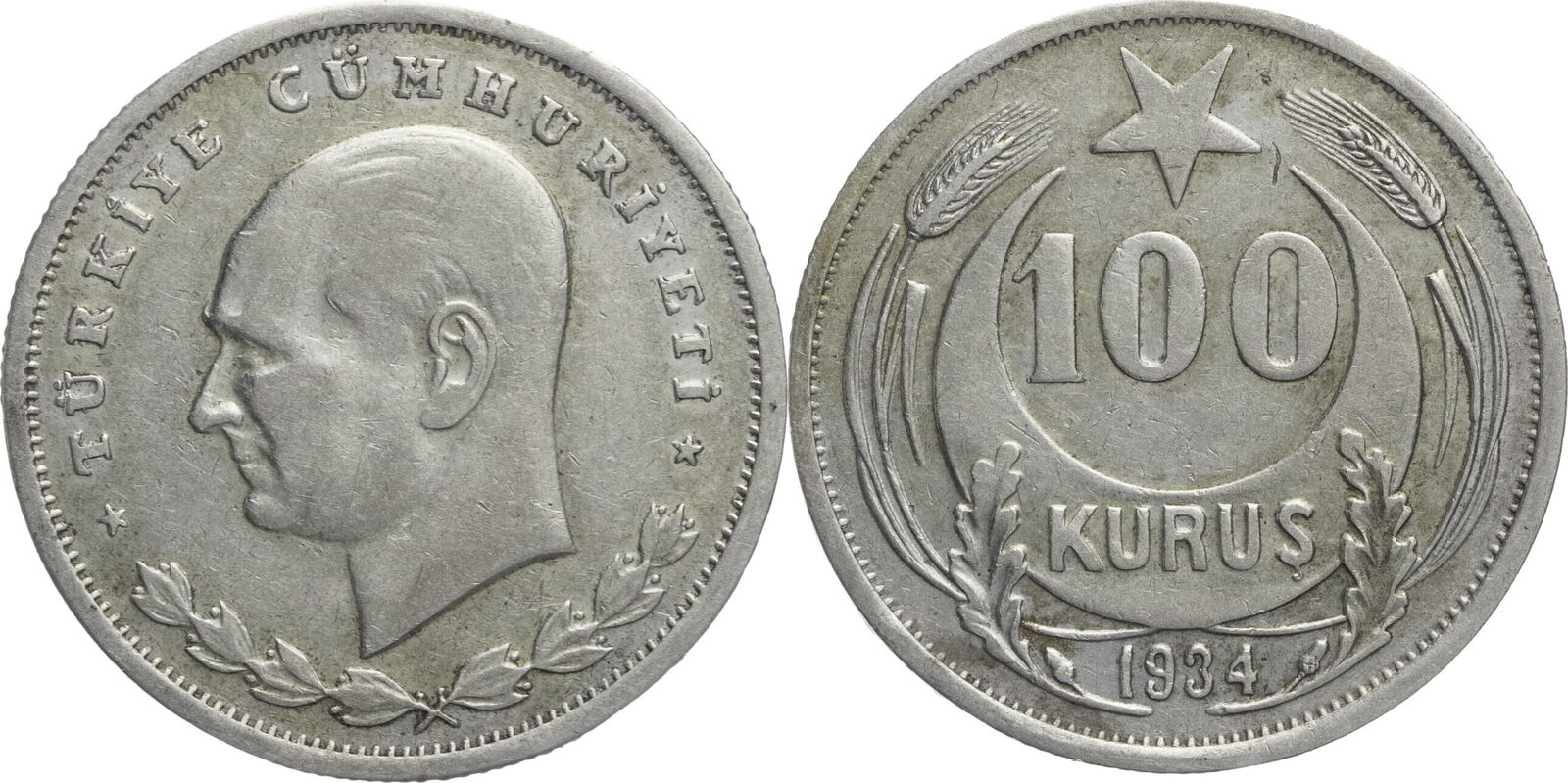 Türkei, Republik 100 Kurus 1934 Kemal Atatürk - Kursmünze ss | MA-Shops
