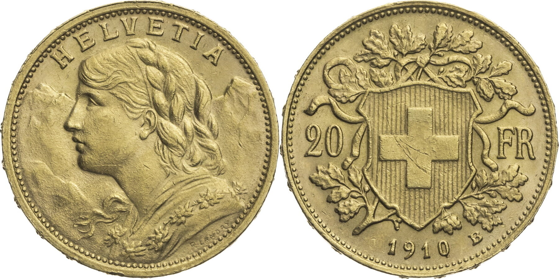 Schweiz 20 Franken 1910 B Vreneli - Kursmünze (1897-1949) vz-st, Kratzer | MA-Shops