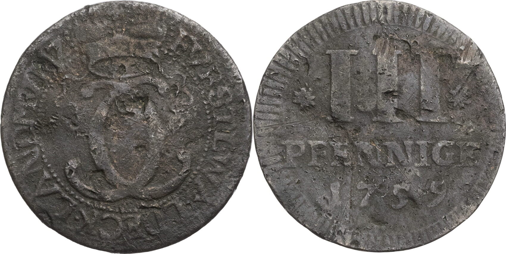 Waldeck 3 Pfennige 1759 Karl August Friedrich (1728-1763) schön | MA-Shops