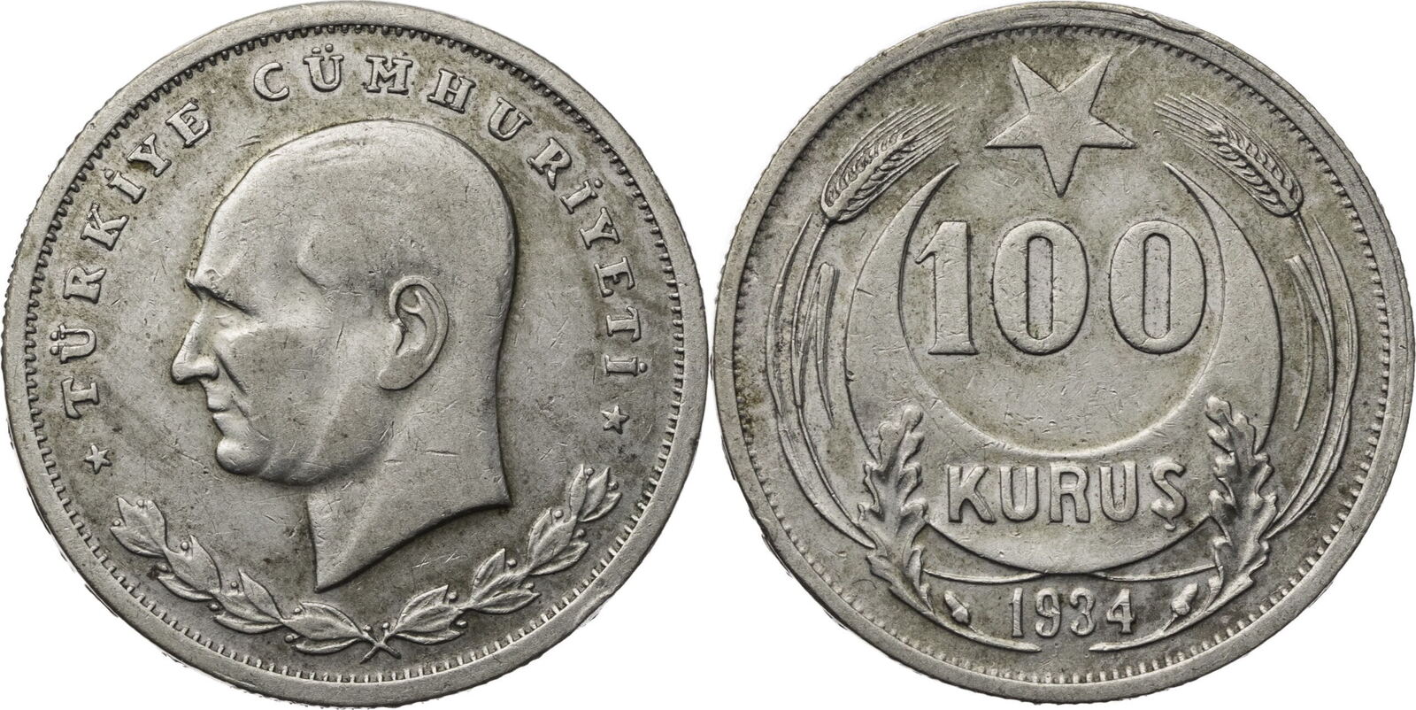 Türkei, Republik 100 Kurus 1934 Kemal Atatürk - Kursmünze ss | MA-Shops