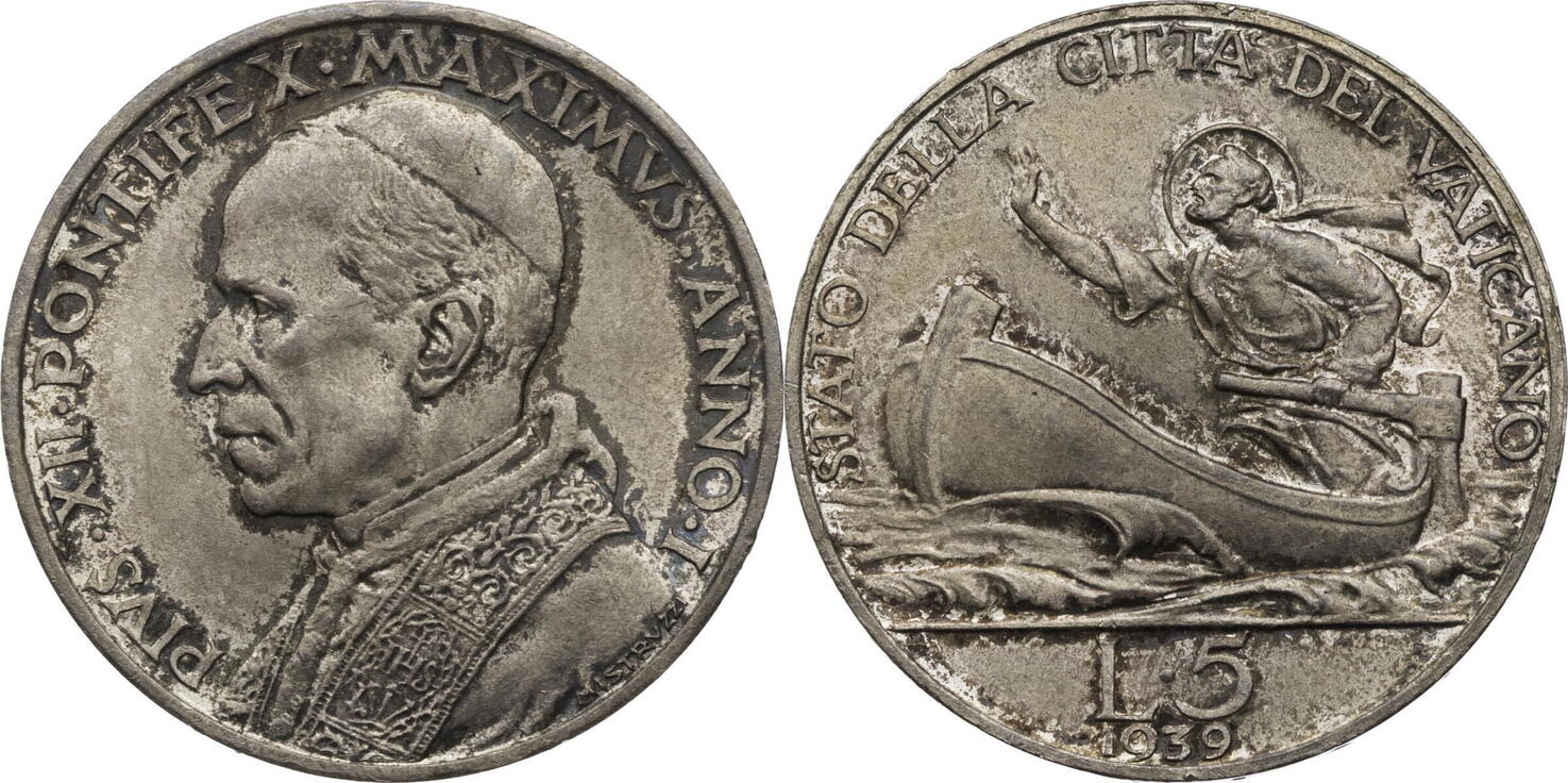 Vatikan 5 Lire 1939 Pius XII. (1939-1958) - Kursmünze (1939-1941) ss-vz | MA-Shops