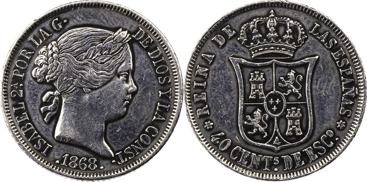 Spanien 40 Cents Isabell II. 1833 – 1868 ss, geputzt | MA-Shops