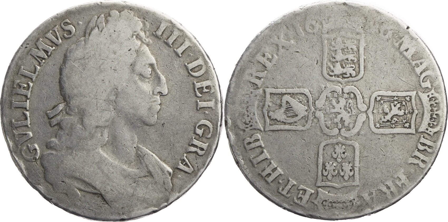 England Crown 1696 William III. (1694-1702) - Kursmünze 3rd bust schön ...