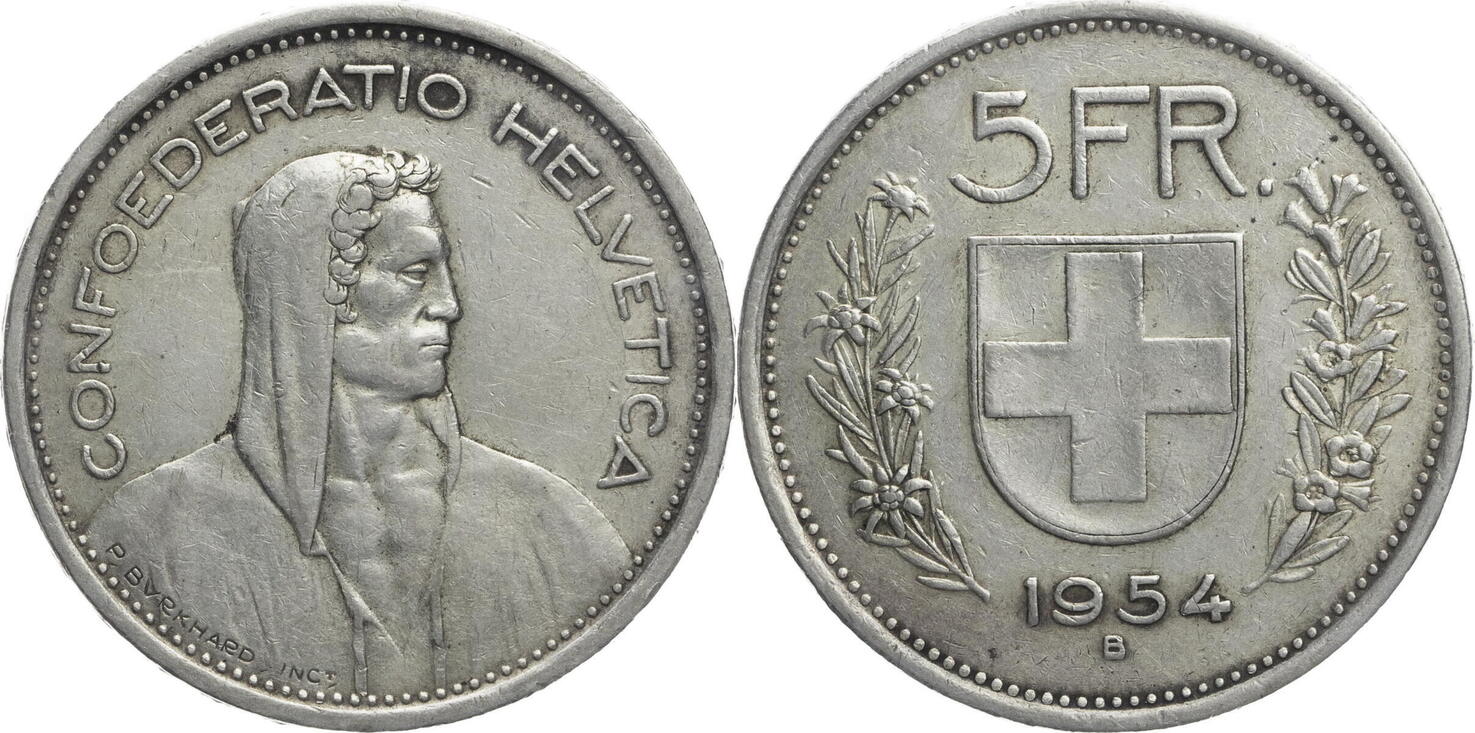 Schweiz 5 Franken 1954 B Kursmünze Alphirt - Kursmünze (1931-1969) ss | MA-Shops