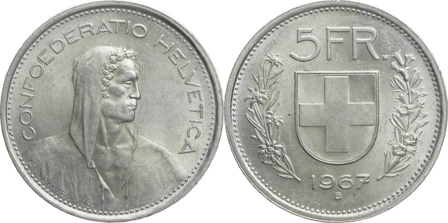 Schweiz 5 Franken 1967 B Alphirt - Kursmünze (1931-1969) vz | MA-Shops