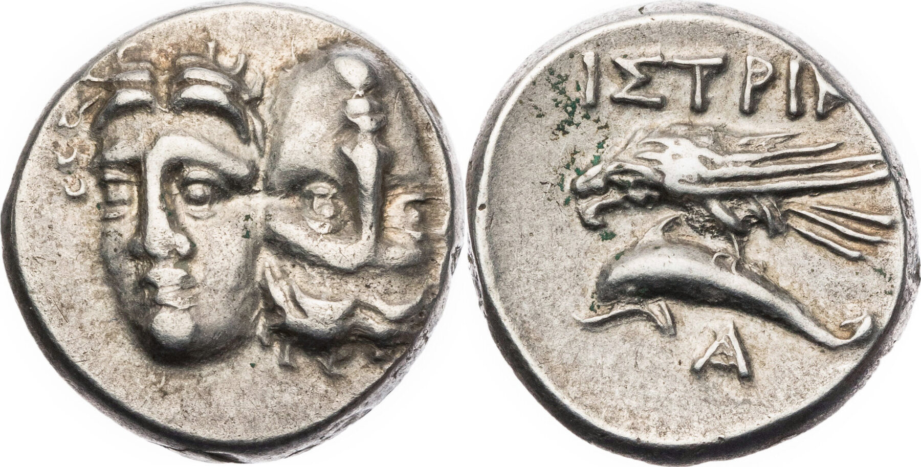 Moesien Drachme 4. Jh. v. Chr. Istros, Jünglingsköpfe / Seeadler auf ...