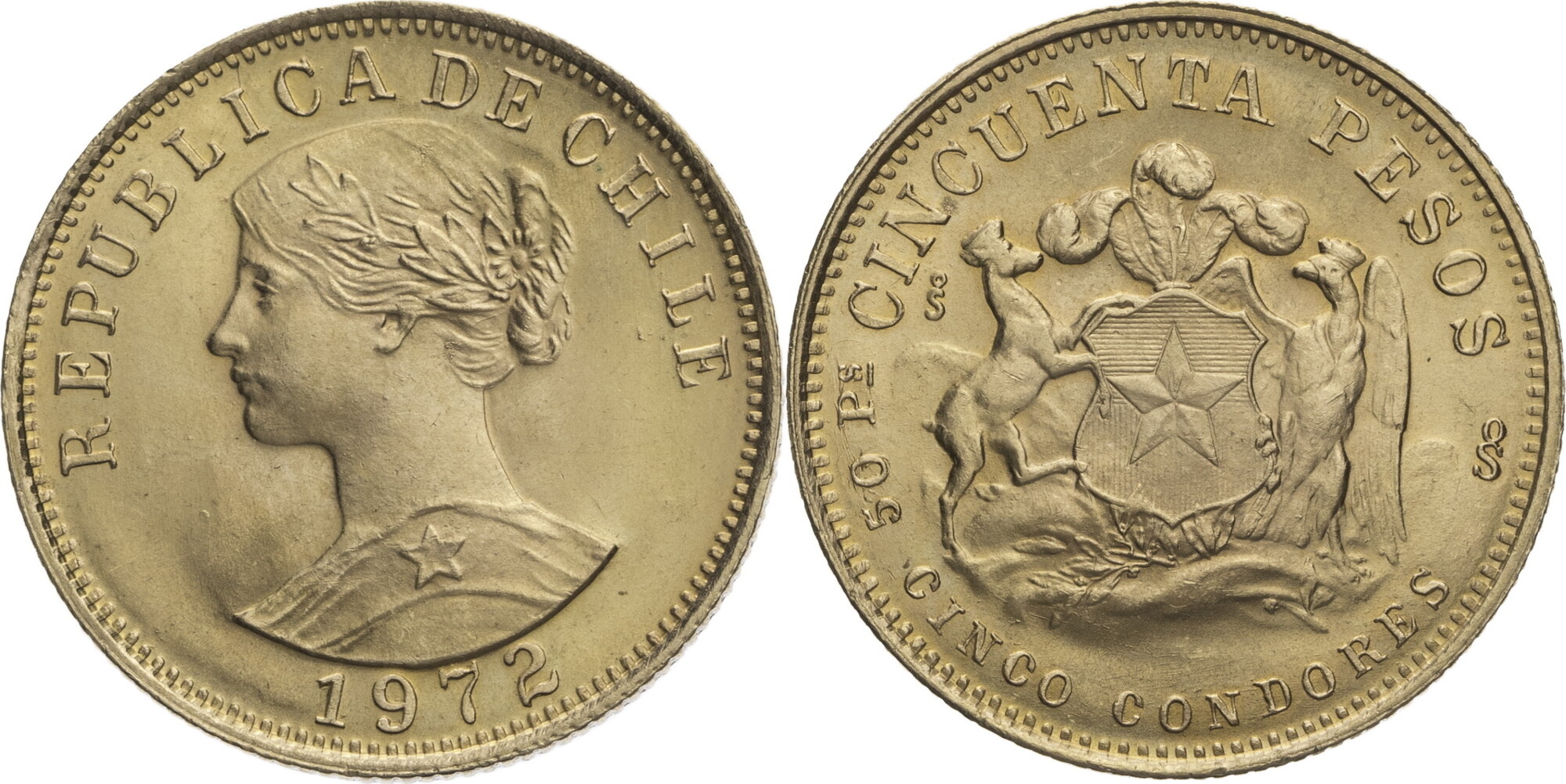 Chile 50 Pesos 1972 Kursm nze 1926 1974 Vz MA Shops