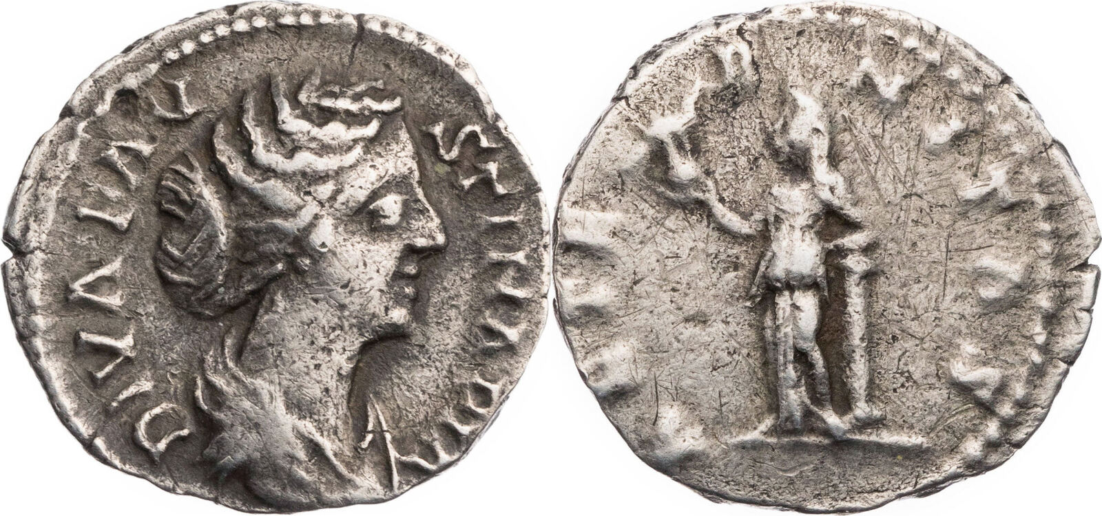 Römische Kaiserzeit Denar 176-180 n. Chr. Diva Faustina minor, Büste / AETERNITAS, Aeternitas ...