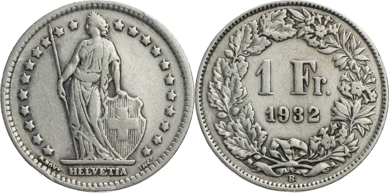 Schweiz 1 Franken 1932 B Helvetia - Kursmünze (1875-1967) s-ss | MA-Shops