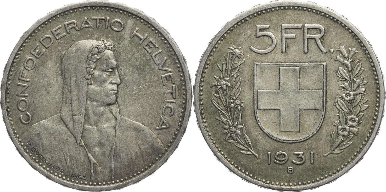 Schweiz 5 Franken 1931 B Alphirt - Kursmünze (1931-1969) ss | MA-Shops