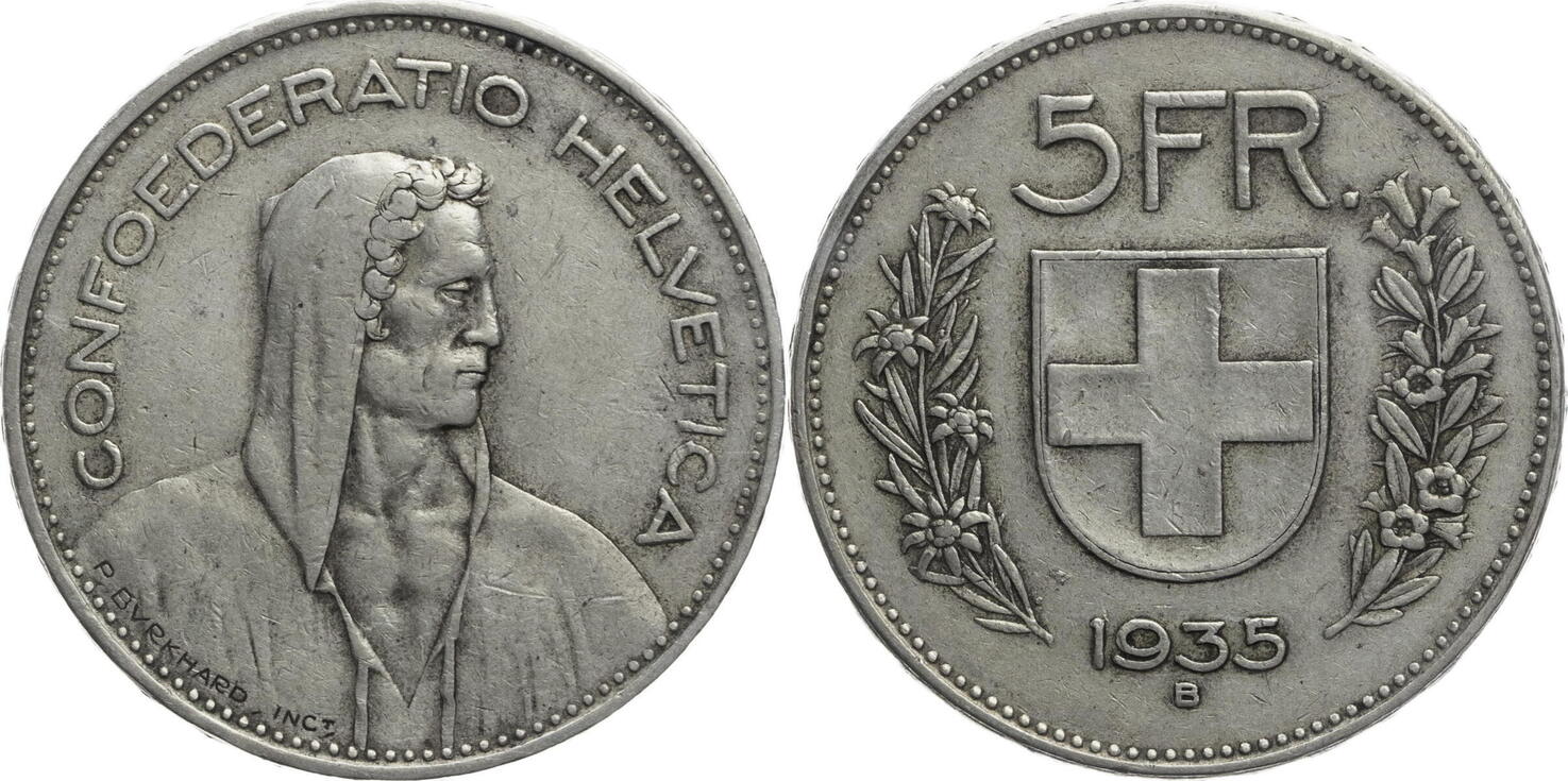 Schweiz 5 Franken 1935 B Alphirt - Kursmünze (1931-1969) ss | MA-Shops