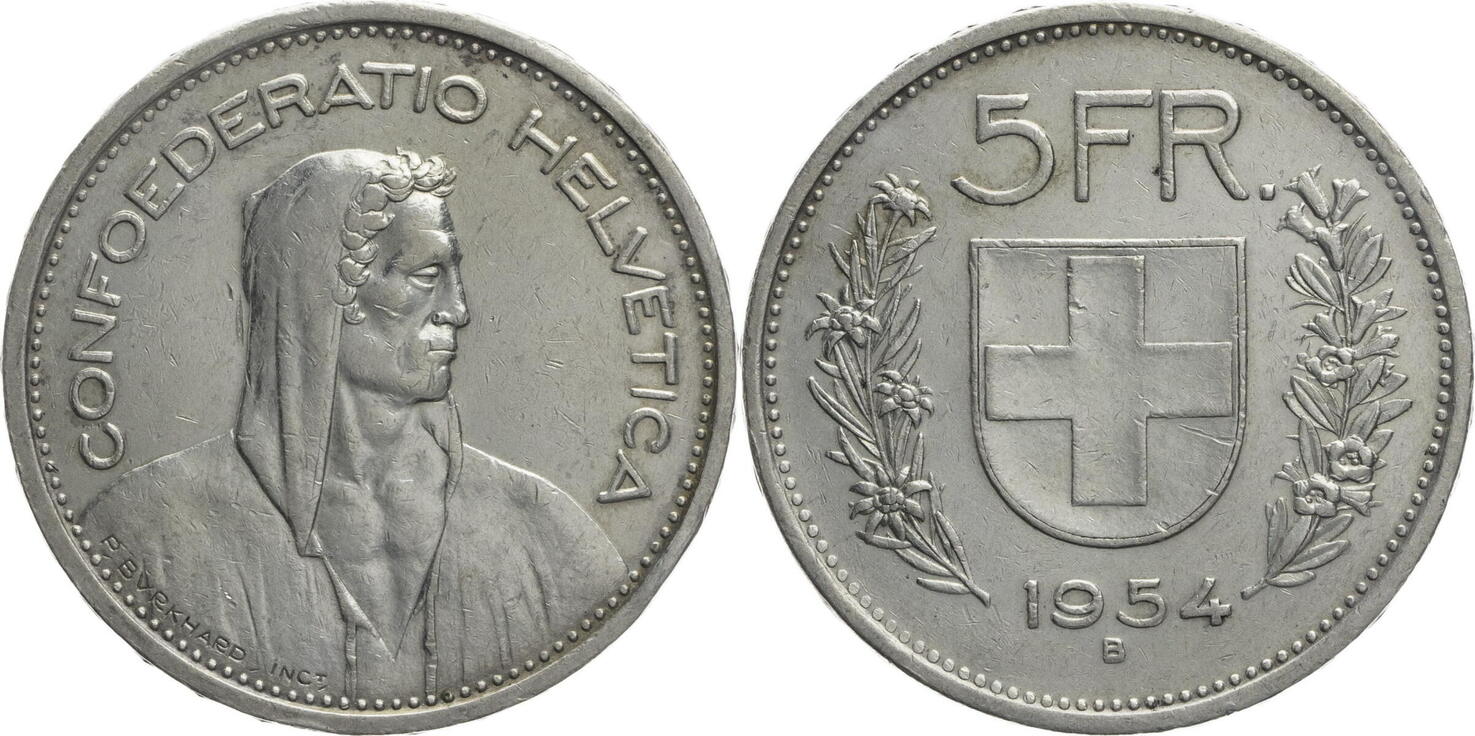 Schweiz 5 Franken 1954 B Alphirt - Kursmünze (1931-1967) ss | MA-Shops