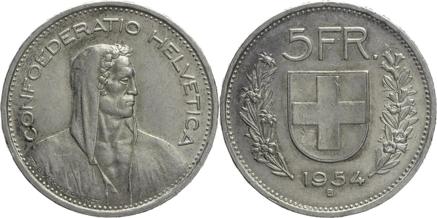 Schweiz 5 Franken 1954 B Alphirt - Kursmünze (1931-1967) ss | MA-Shops