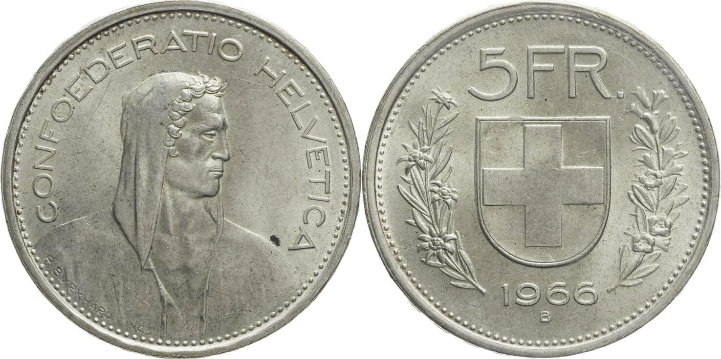 Schweiz 5 Franken 1966 B Alphirt - Kursmünze (1931-1969) ss-vz | MA-Shops