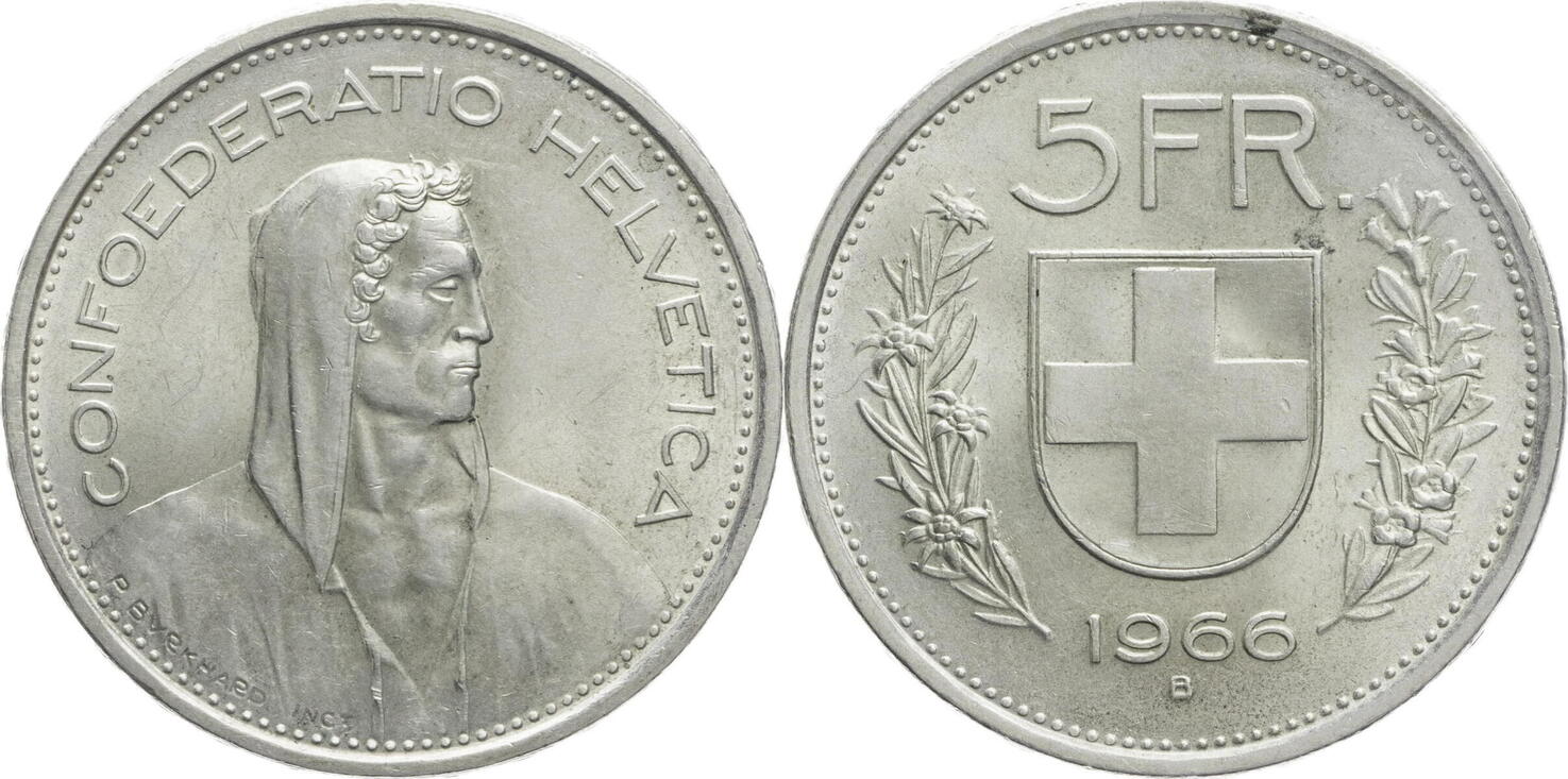 Schweiz 5 Franken 1966 B Alphirt - Kursmünze (1931-1969) ss-vz | MA-Shops