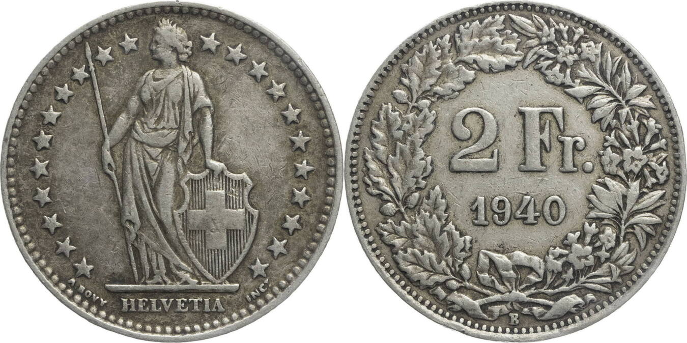Schweiz 2 Franken 1940 B Helvetia - Kursmünze (1874-1967) ss | MA-Shops
