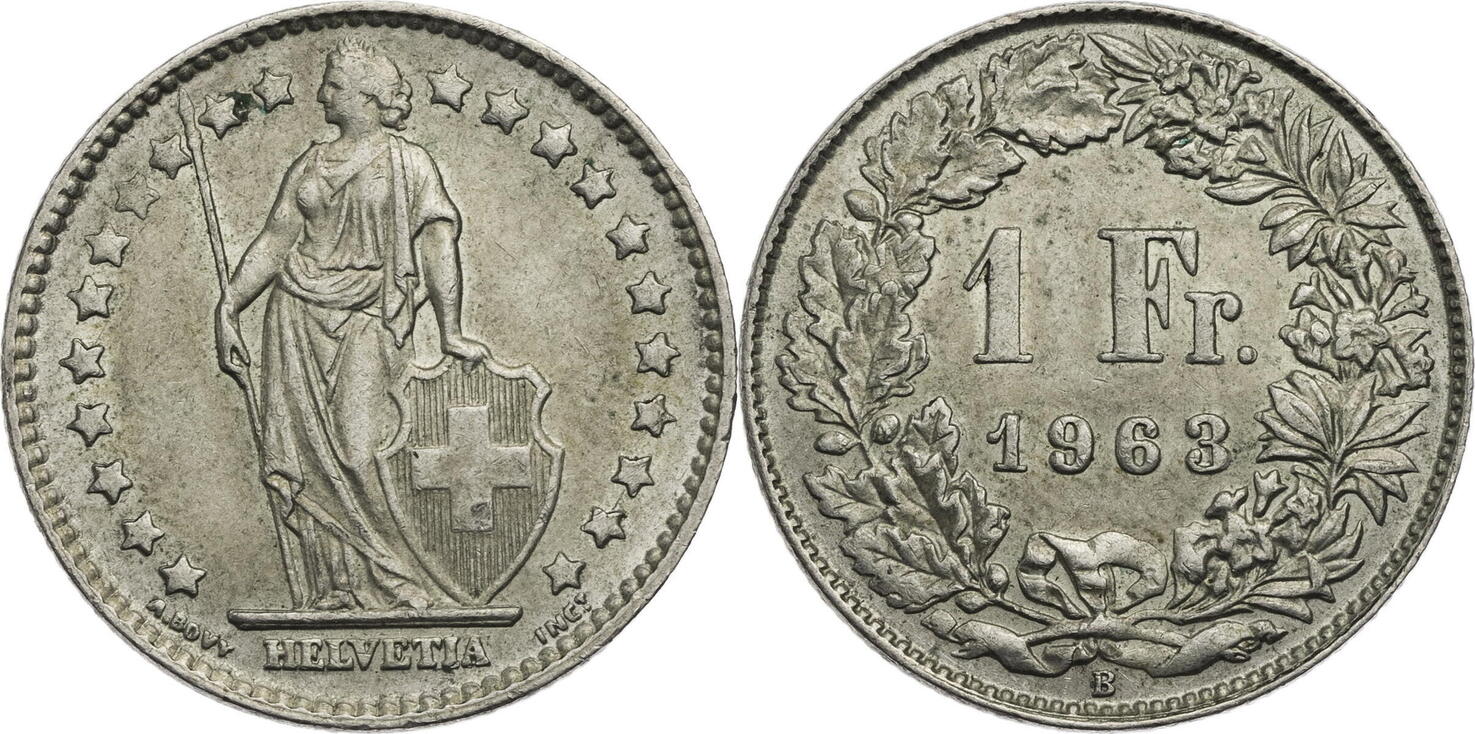 Schweiz 1 Franken 1963 B Helvetia - Kursmünze (1875-1967) ss-vz | MA-Shops