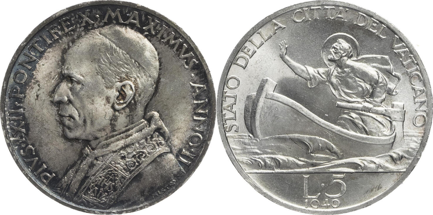 Vatikan 5 Lire 1940 Pius XII. (1939-1958) - Kursmünze (1939-1941) vz+ | MA-Shops