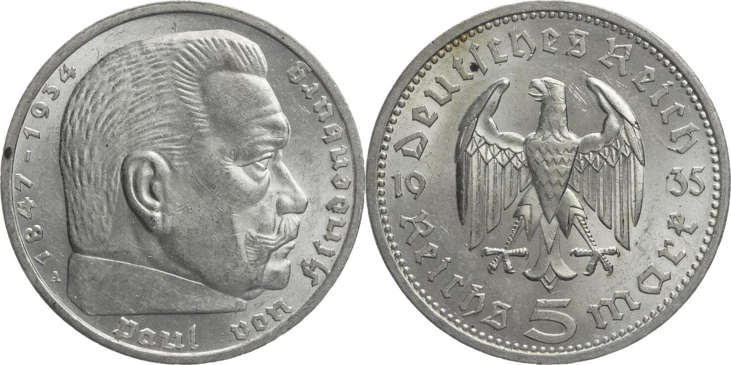 Drittes Reich 5 Reichsmark 1935 A Kursmünze (1935-1936) vz-st, Kratzer ...