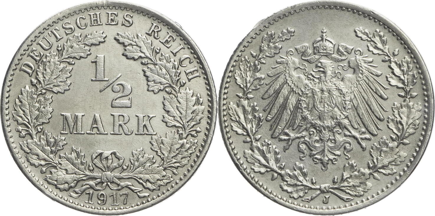 Kaiserreich ½ Mark 1917 J Kursmünze (1905-1919) vz | MA-Shops