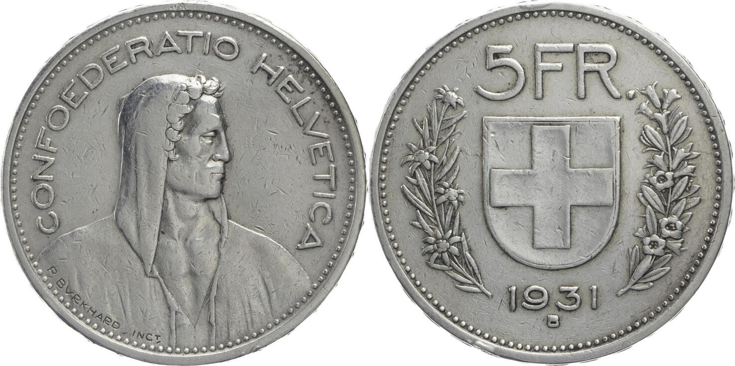 Schweiz 5 Franken 1931 B Alphirt - Kursmünze (1931-1969) ss | MA-Shops