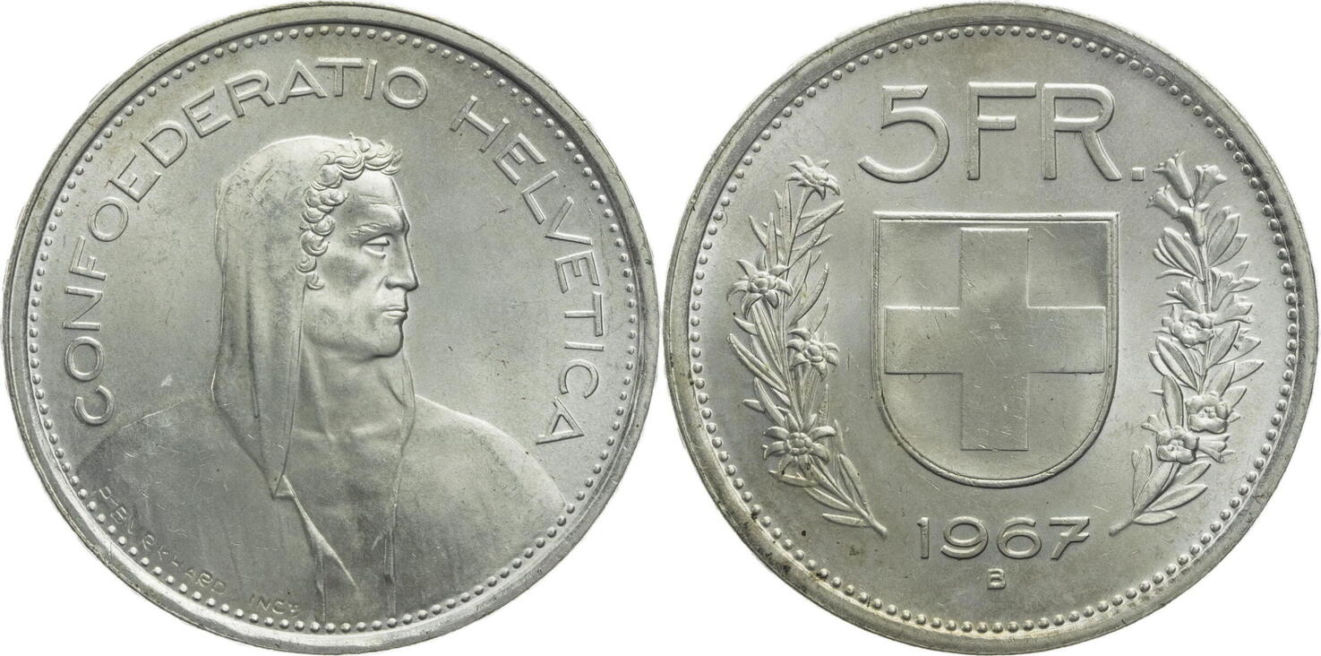 Schweiz 5 Franken 1967 B Alphirt - Kursmünze (1931-1969) vz | MA-Shops