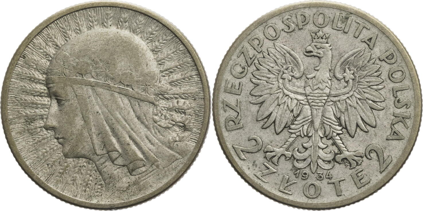Polen 2 Zloty 1934 Kursmünze (1932-1934) ss | MA-Shops