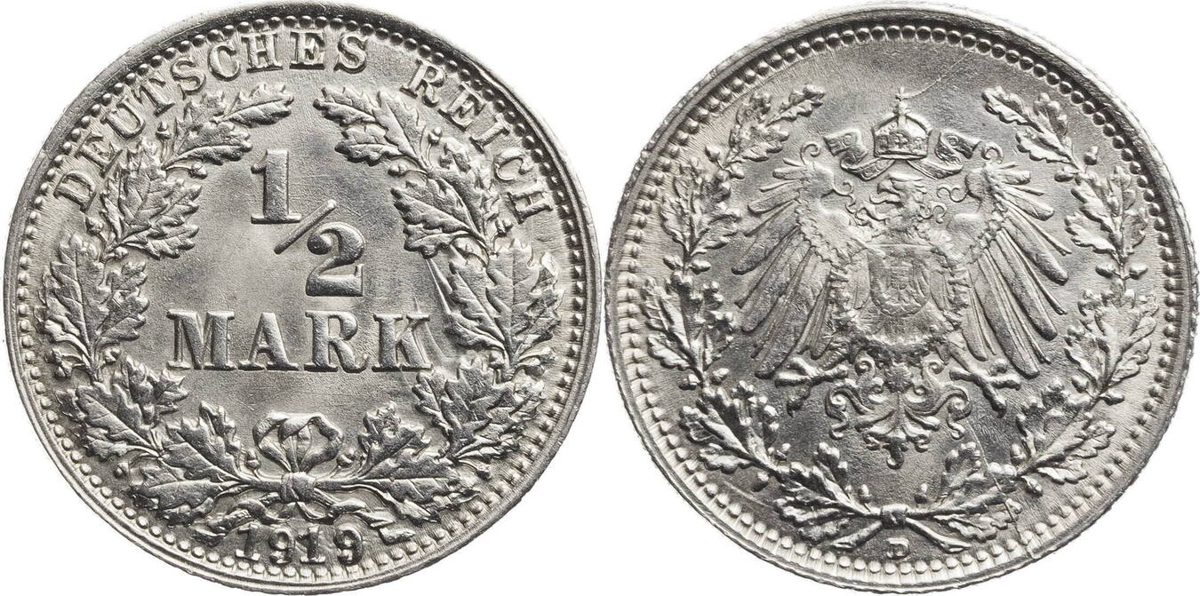 Kaiserreich ½ Mark 1917 D Kursmünze (1905-1919) - Lichtenrader Prägung vz- | MA-Shops