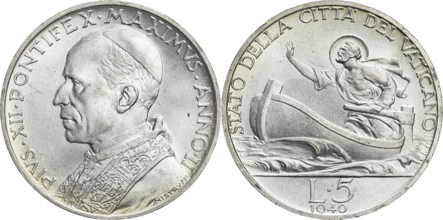 Vatikan 5 Lire 1940 Pius XII. (1939-1958) - Kursmünze (1939-1941) vz+ | MA-Shops