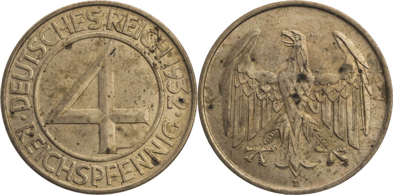 Weimarer Republik 4 Pfennig 1932 D Brünningtaler ss | MA-Shops