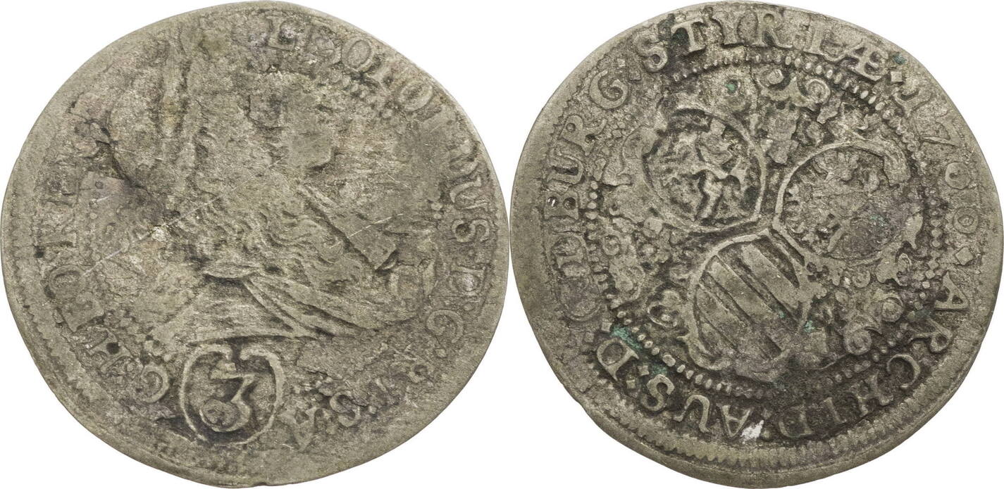 RDR, Habsburg 3 Kreuzer (Groschen) 1700 Leopold (1657-1705) Graz schön | MA-Shops