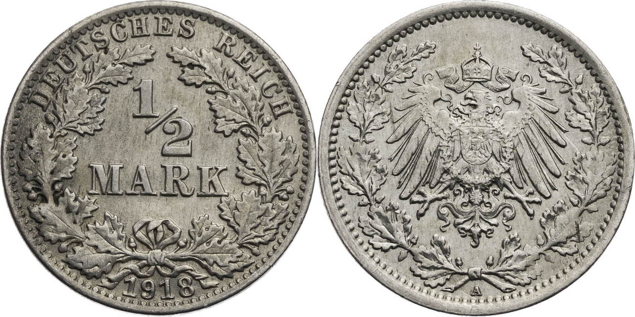 Kaiserreich ½ Mark 1918 A Kursmünze (1905-1919) vz | MA-Shops