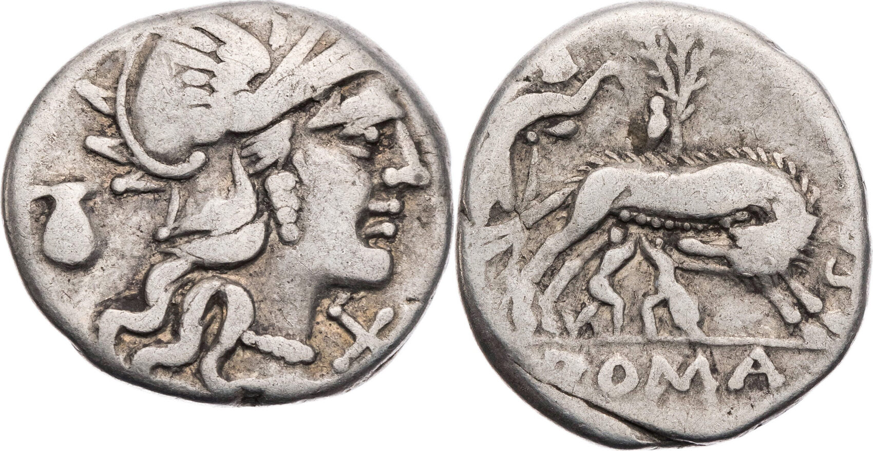 Römische Republik Denar 137 v. Chr. Sextus Pompeius Fostlus, Kopf der ...