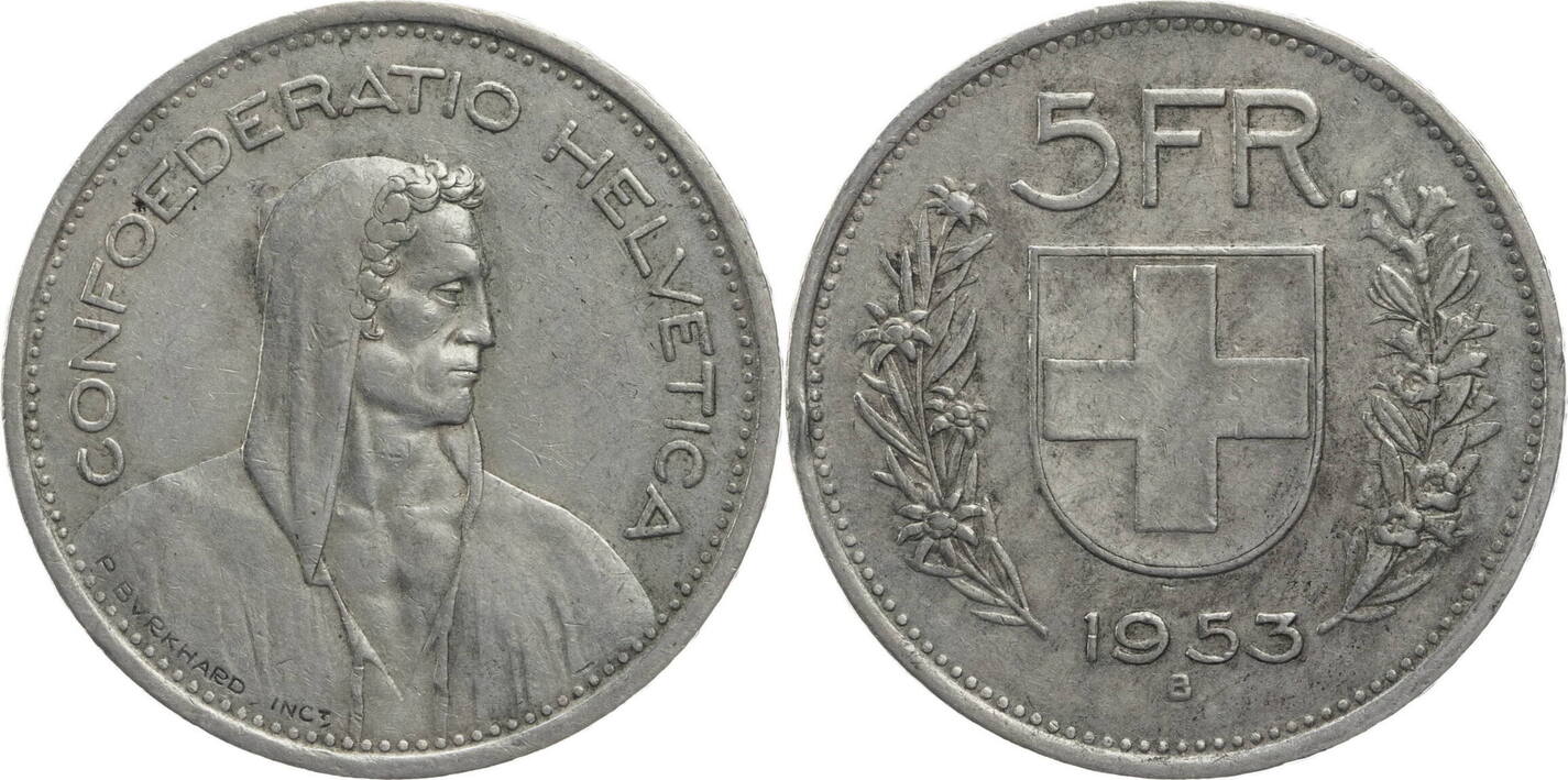 Schweiz 5 Franken 1953 B Alphirt - Kursmünze (1931-1969) ss | MA-Shops