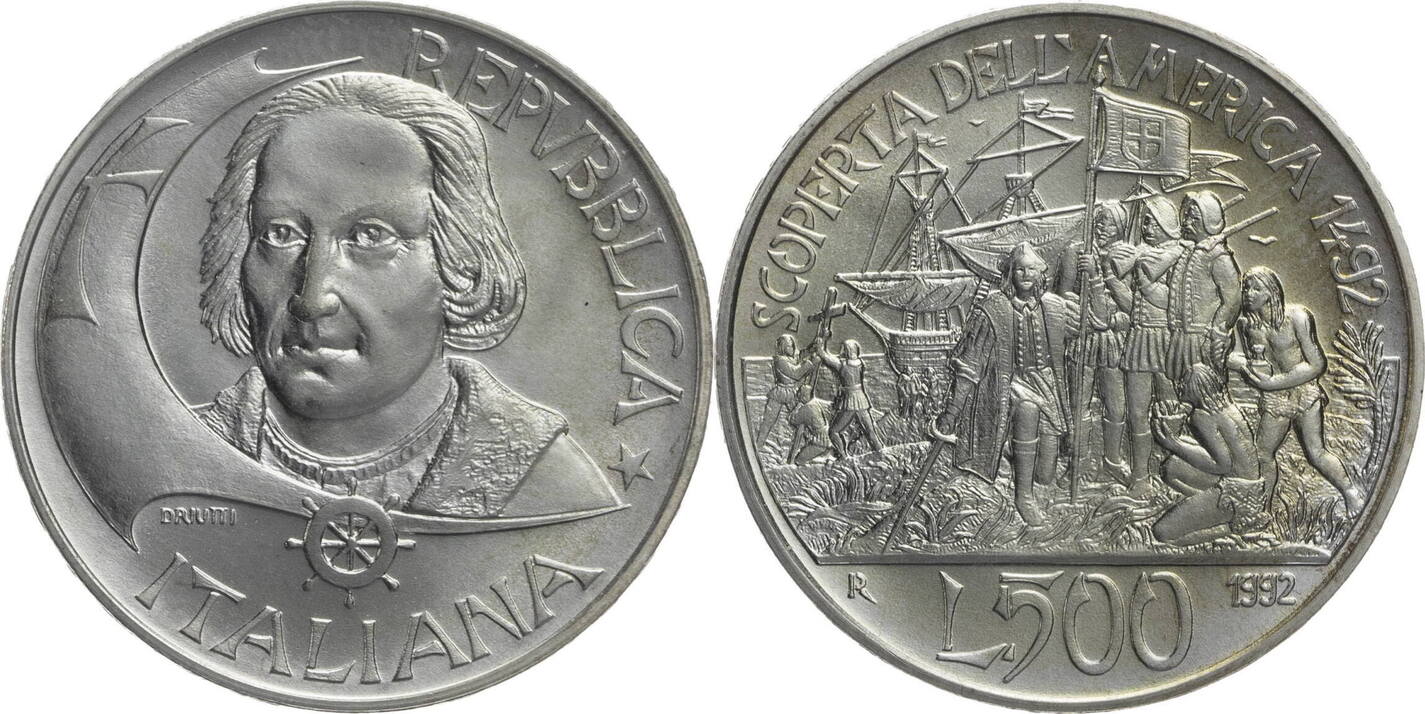 Italien 500 Lire 1992 R 500 Jahre Amerika - Die Landung vz-st | MA-Shops