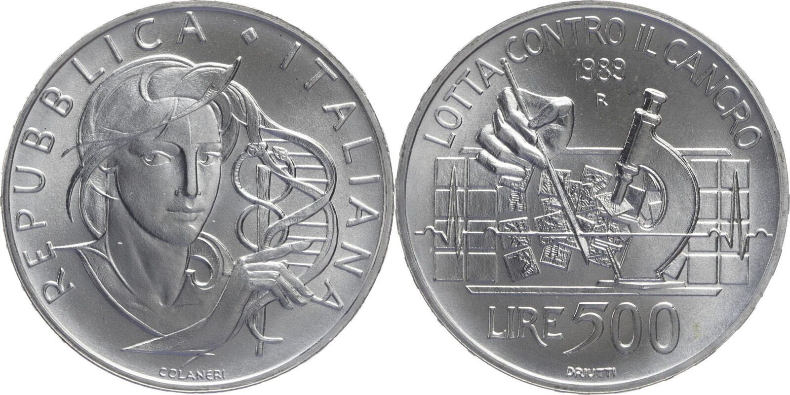 Italien 500 Lire 1989 R Kampf gegen den Krebs vz-st | MA-Shops