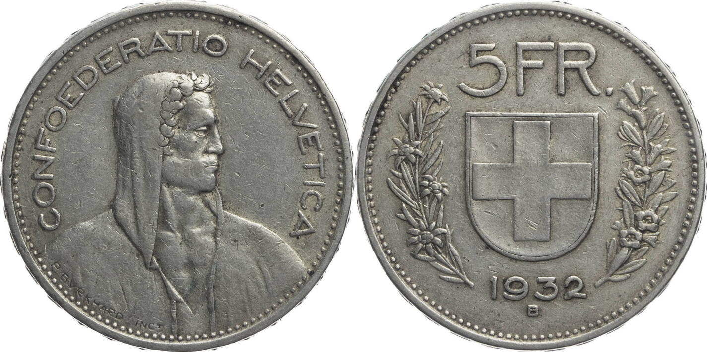 Schweiz 5 Franken 1932 B Alphirt - Kursmünze (1931-1969) ss | MA-Shops