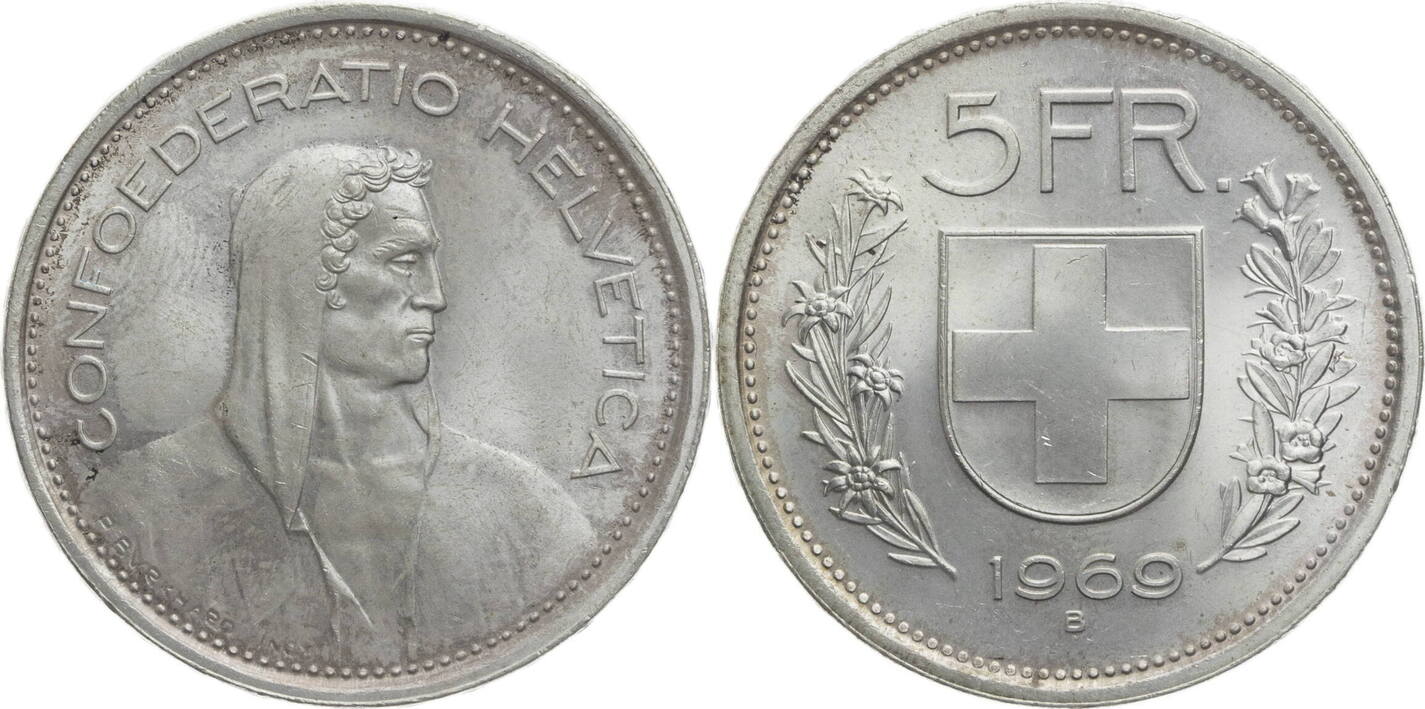Schweiz 5 Franken 1969 B Kursmünze Alphirt - Kursmünze (1931-1969) vz | MA-Shops