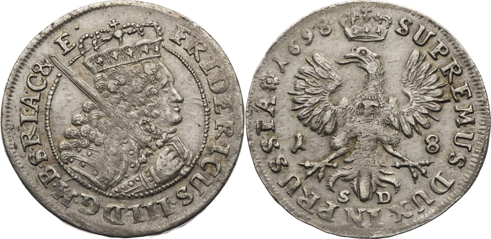 Brandenburg-Preußen 18 Gröscher 1698 SD Friedrich III. (1688-1701) ss+ ...