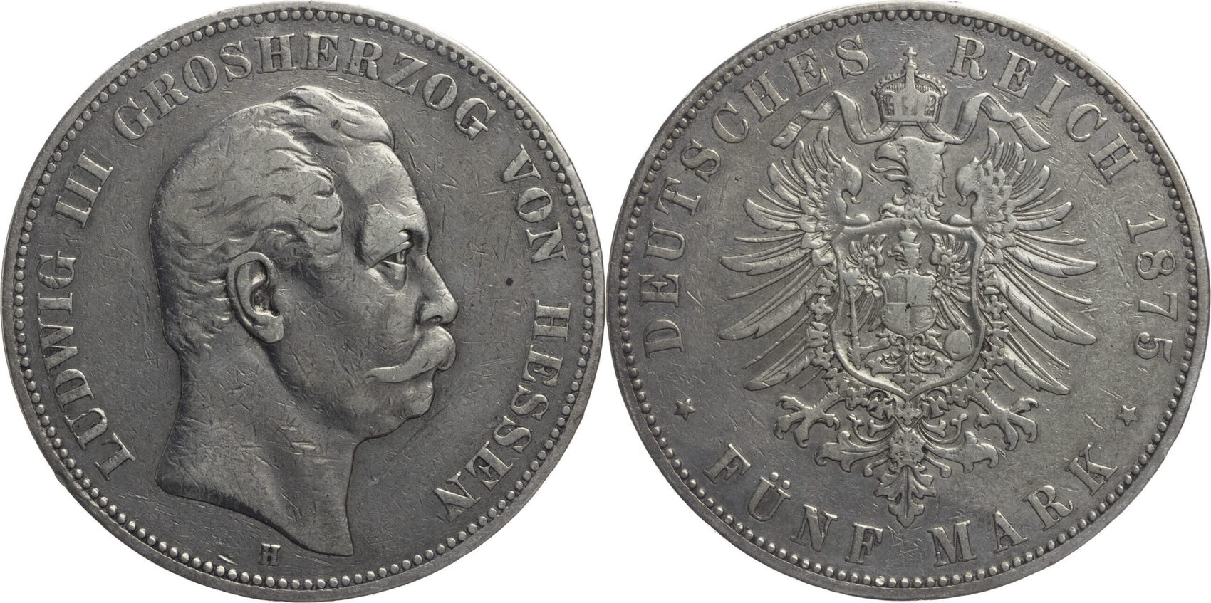 Kaiserreich - Hessen 5 Mark 1875 H Ludwig III. (1848-1877) schön | MA-Shops