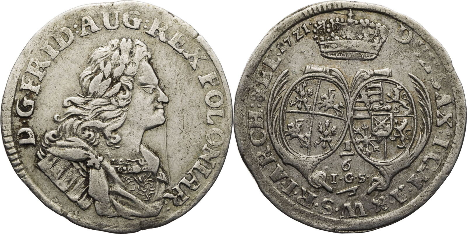 Sachsen 1/6 Taler 1721 IGS Friedrich August I. (1694-1733) ss | MA-Shops