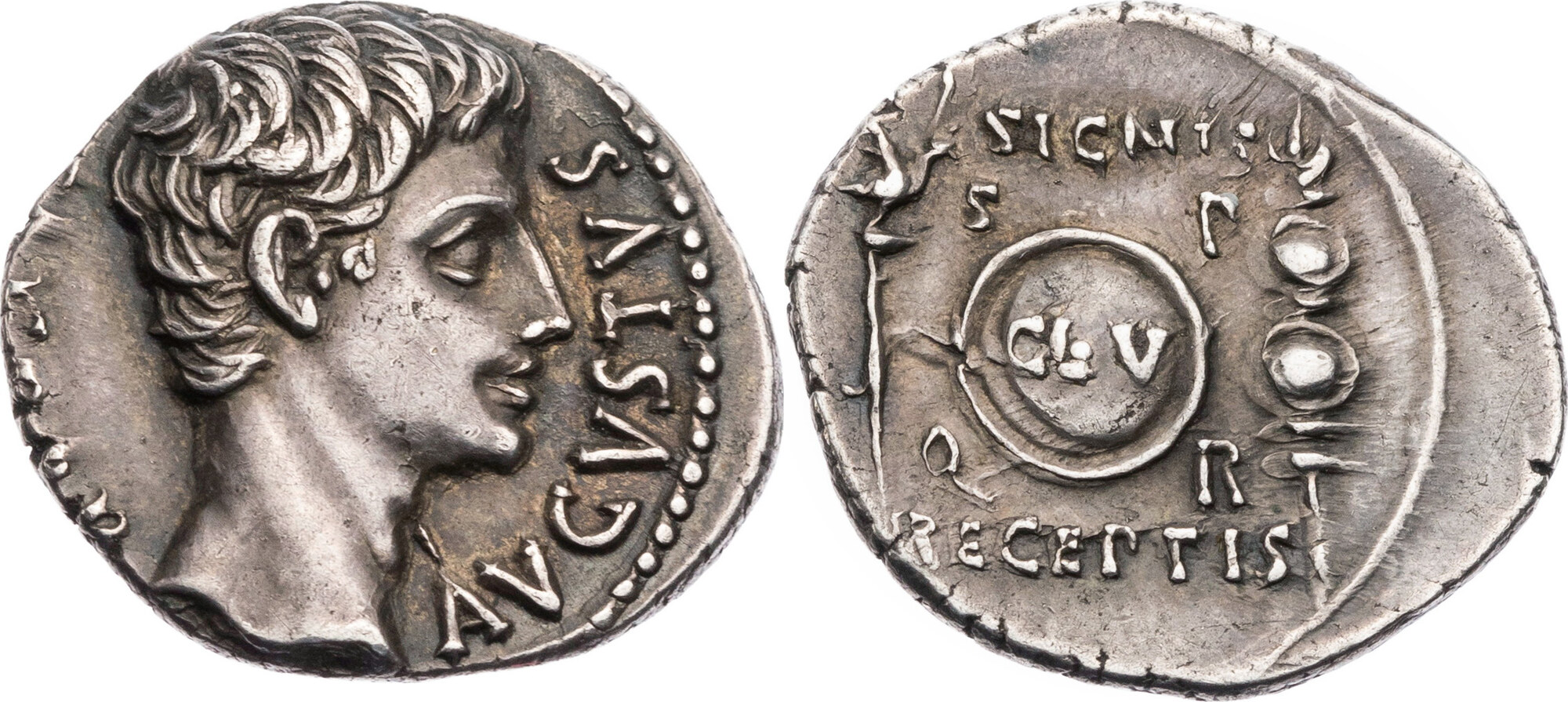 Römische Kaiserzeit Denar 19-18 v. Chr. Augustus, Kopf / SIGNIS ...