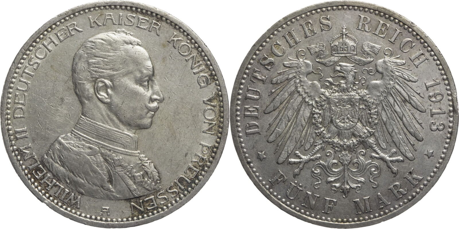 Kaiserreich, Preussen 5 Mark 1913 A Wilhelm II. (1888-1918) - zum 25. Regierungsjubiläum ss-vz ...