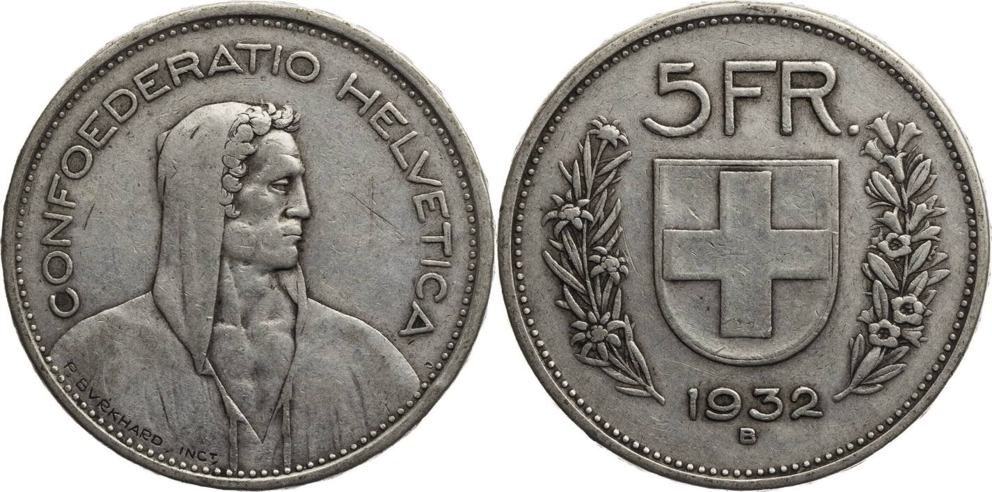 Schweiz 5 Franken 1932 B Alphirt - Kursmünze (1931-1969) ss | MA-Shops